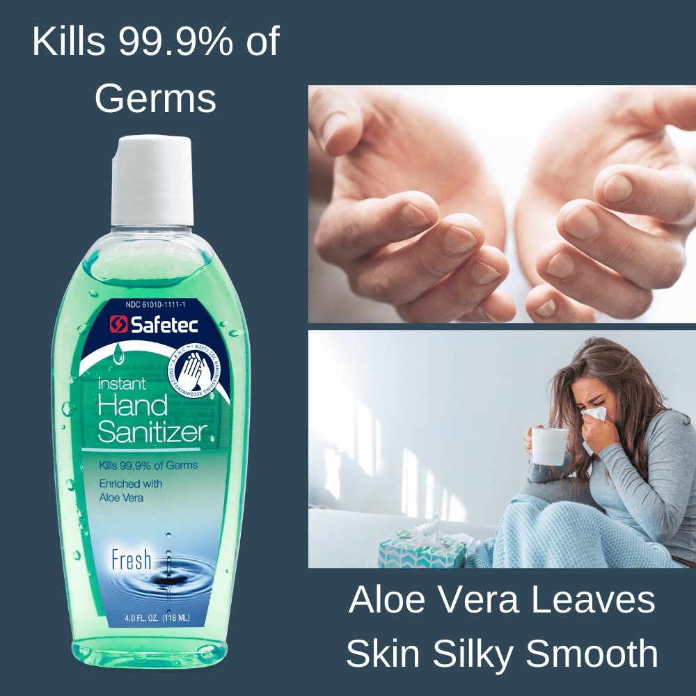 Safetec Instant Hand Sanitizer with Aloe (4oz Bottle) | Servoxy Inc